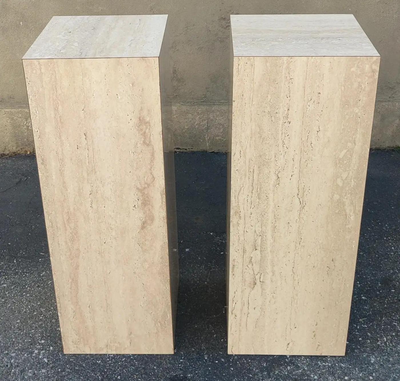 Italian Style Pair Large Pedestals Faux Travertine Laminate Post-Modern ...