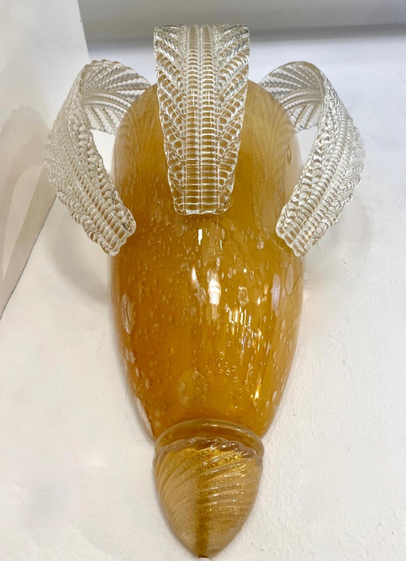 Italian Vintage Pair of Sconces in Amber Gold Glass with Hanging ...