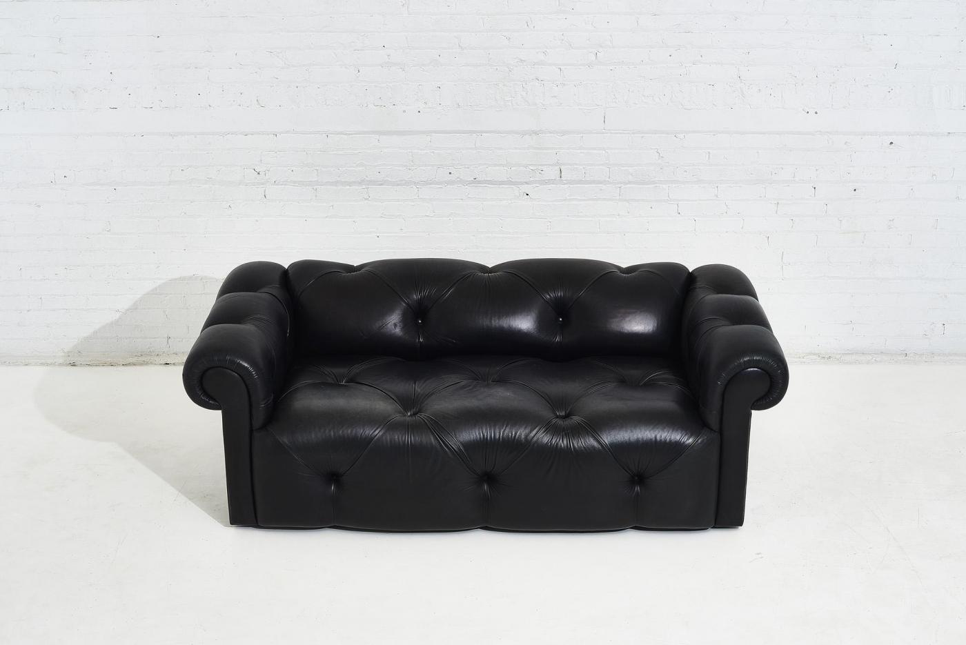 J. Robert Scott - J Robert Scott Black Leather Chesterfield Tufted Sofa