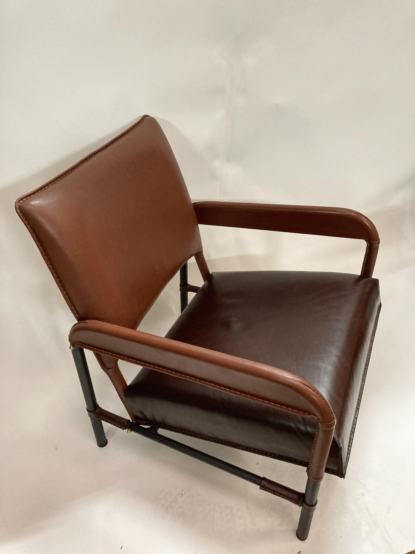 Jacques Adnet - 1950's Stitched Leather armchair by Jacques Adnet