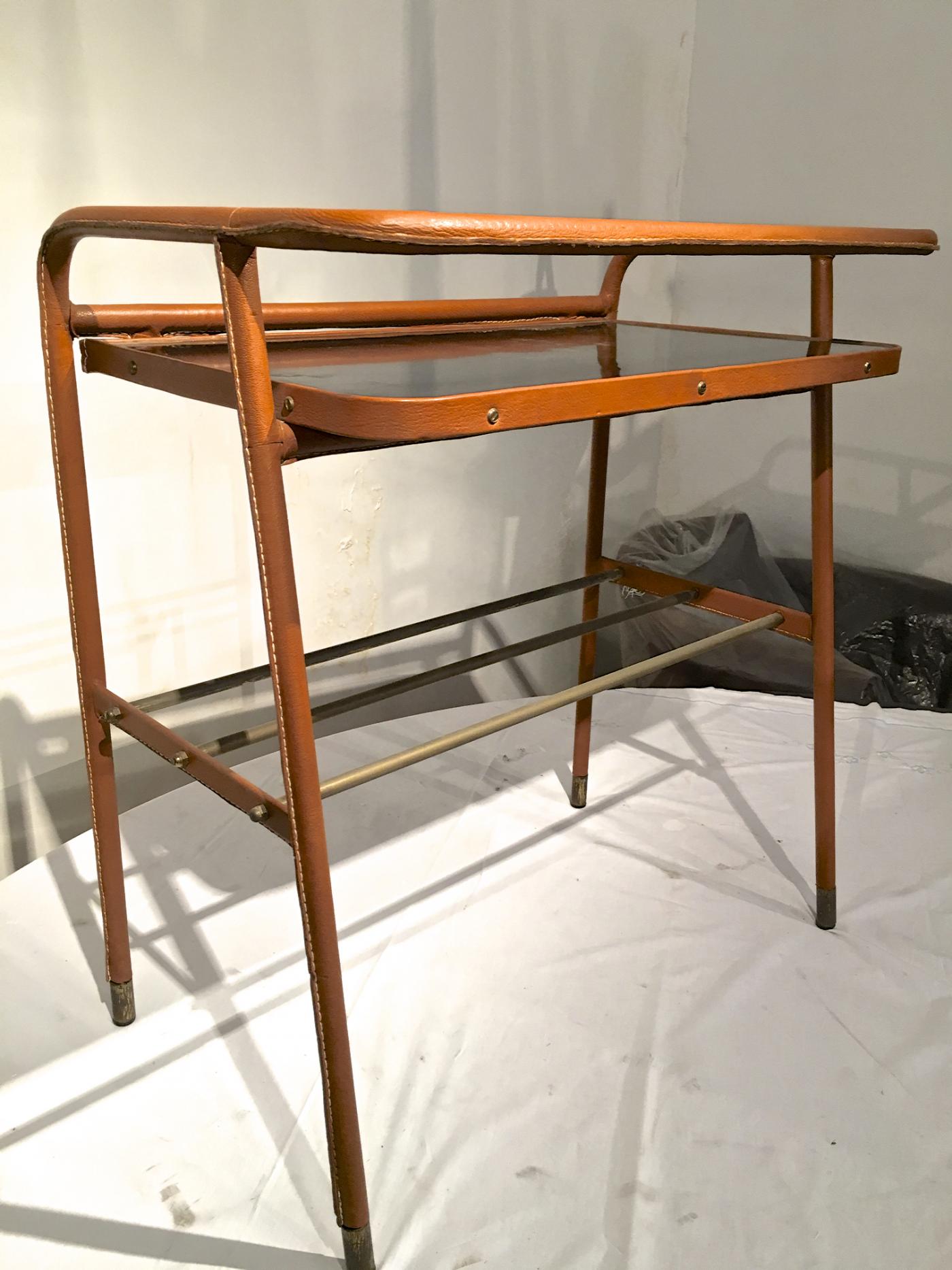 Jacques Adnet - Jacques Adnet Brown Hand-Stitched Leather Side Table