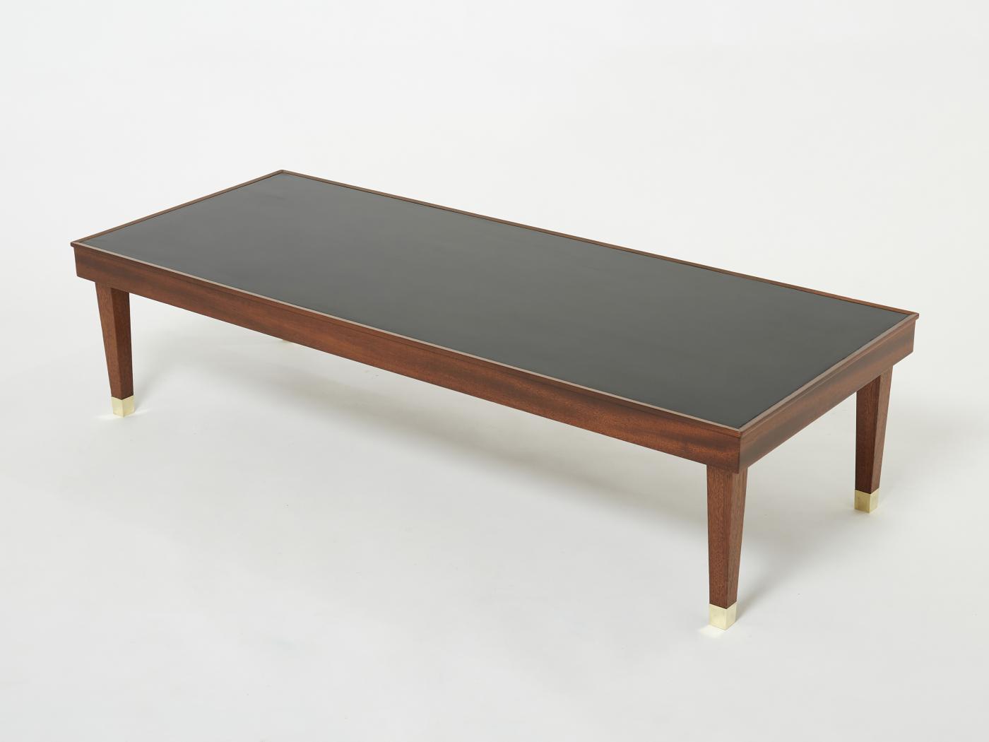 Jacques Adnet - Jacques Adnet mahogany brass modernist coffee table 1950s