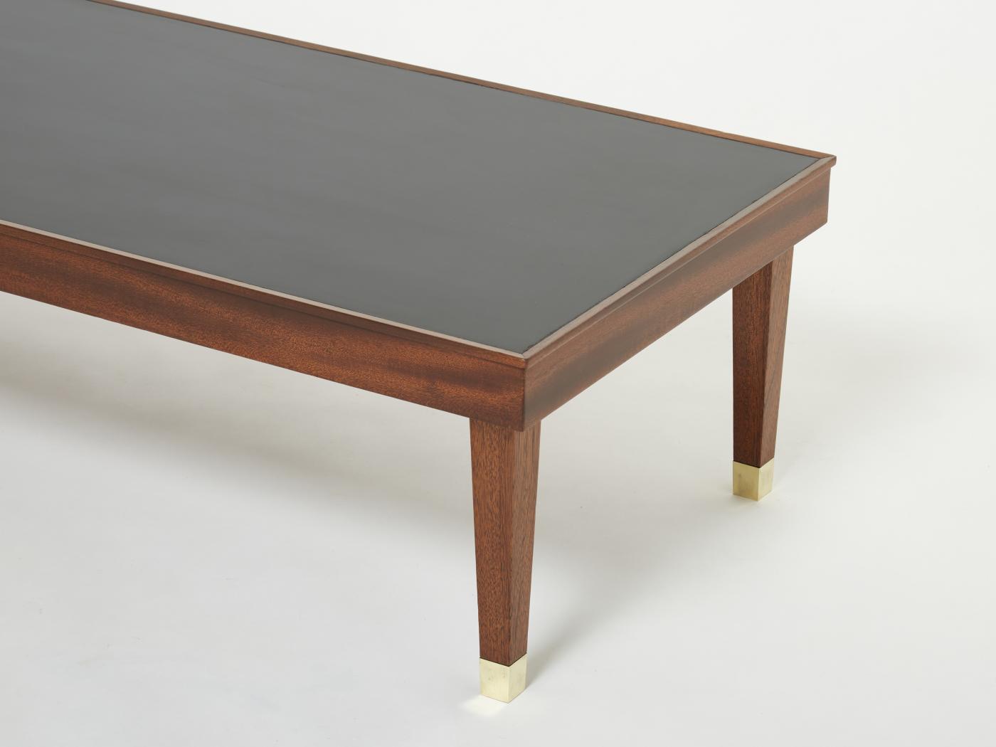 Jacques Adnet - Jacques Adnet mahogany brass modernist coffee table 1950s