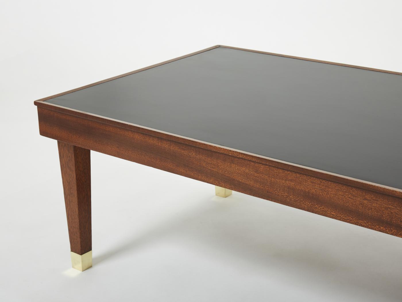 Jacques Adnet - Jacques Adnet mahogany brass modernist coffee table 1950s