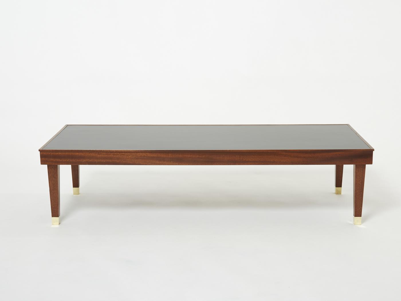 Jacques Adnet - Jacques Adnet mahogany brass modernist coffee table 1950s