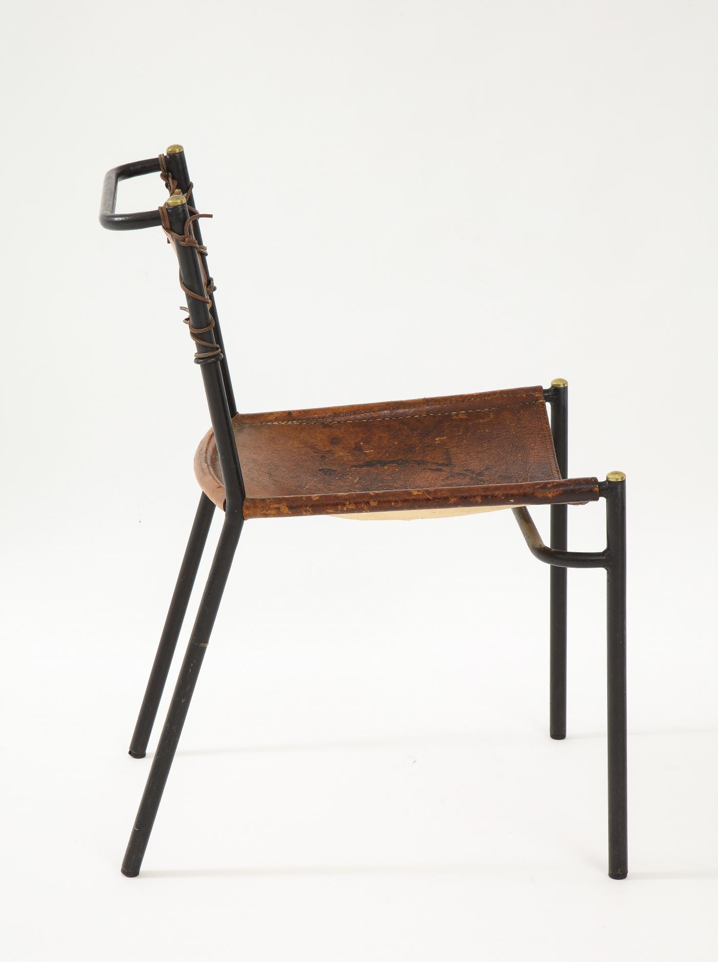 Jacques Adnet - Leather and Metal Side Chair in the Style of Jacques ...