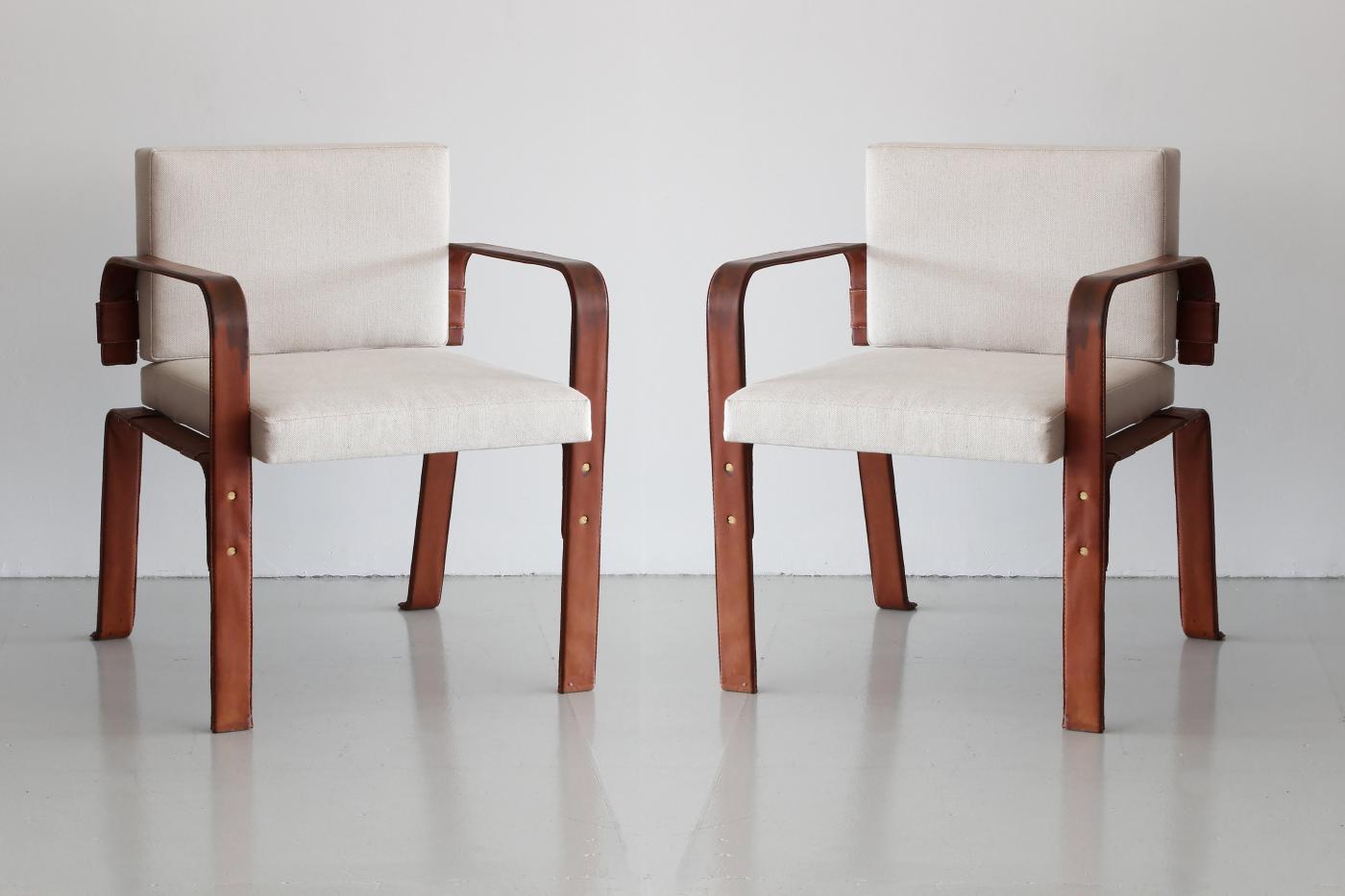Jacques Adnet - Pair of Leather Wrapped Chairs by Jacques Adnet