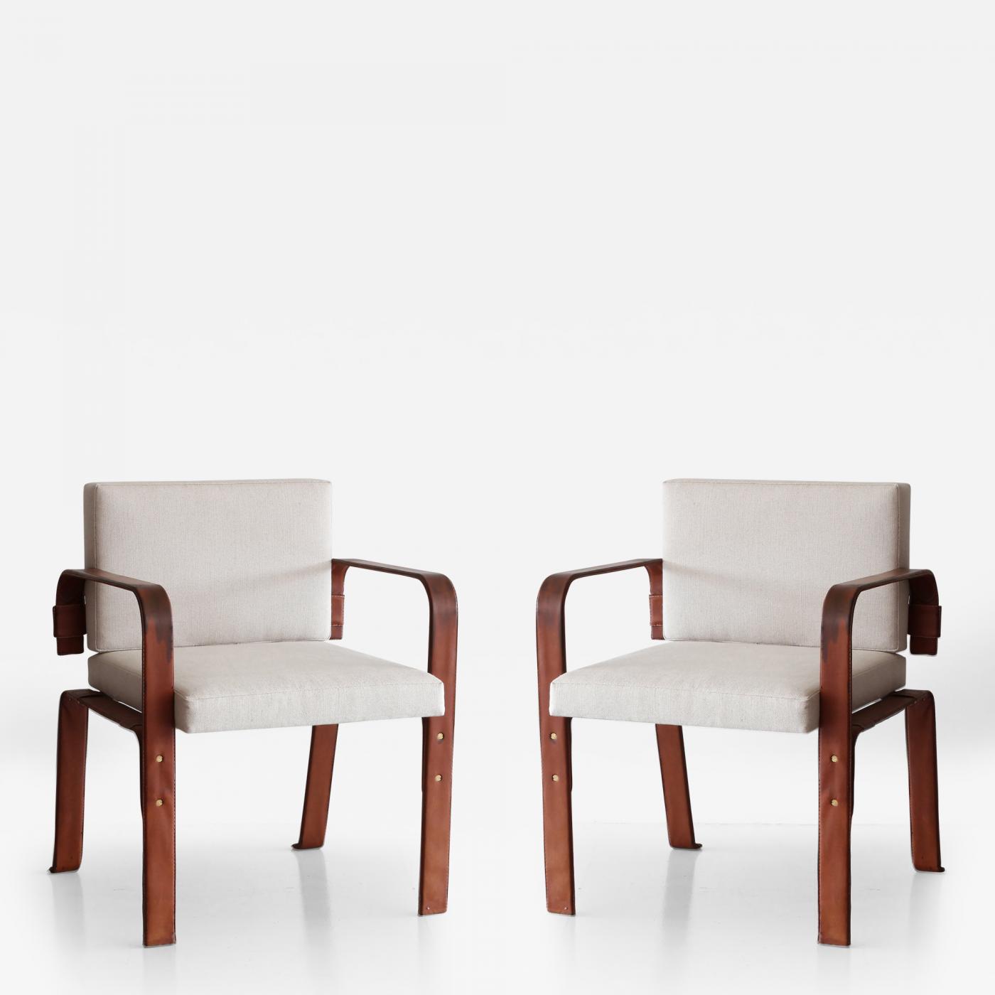Jacques Adnet - Pair of Leather Wrapped Chairs by Jacques Adnet