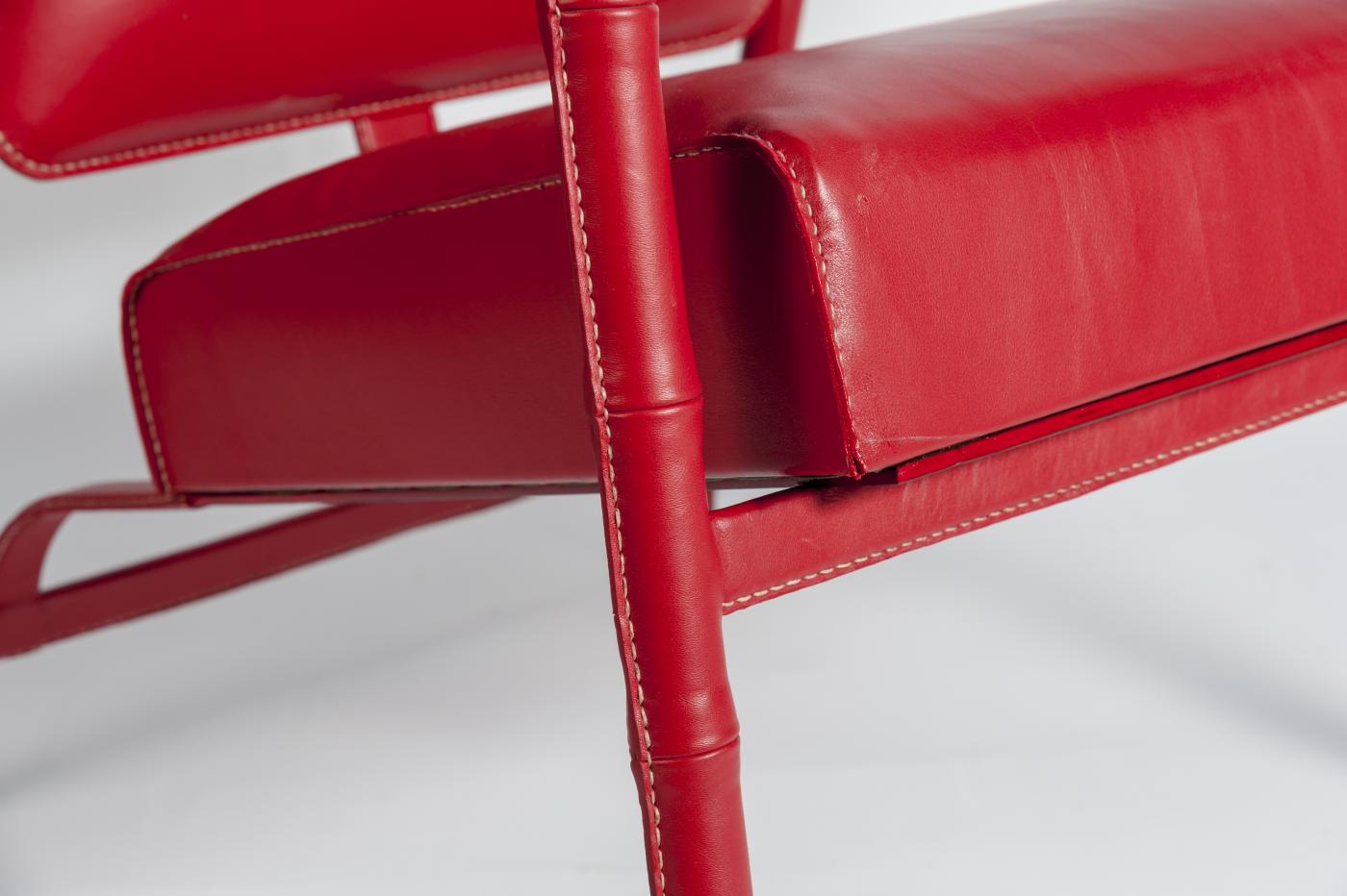 Jacques Adnet - Pair of Stitched Leather armchairs by Jacques Adnet