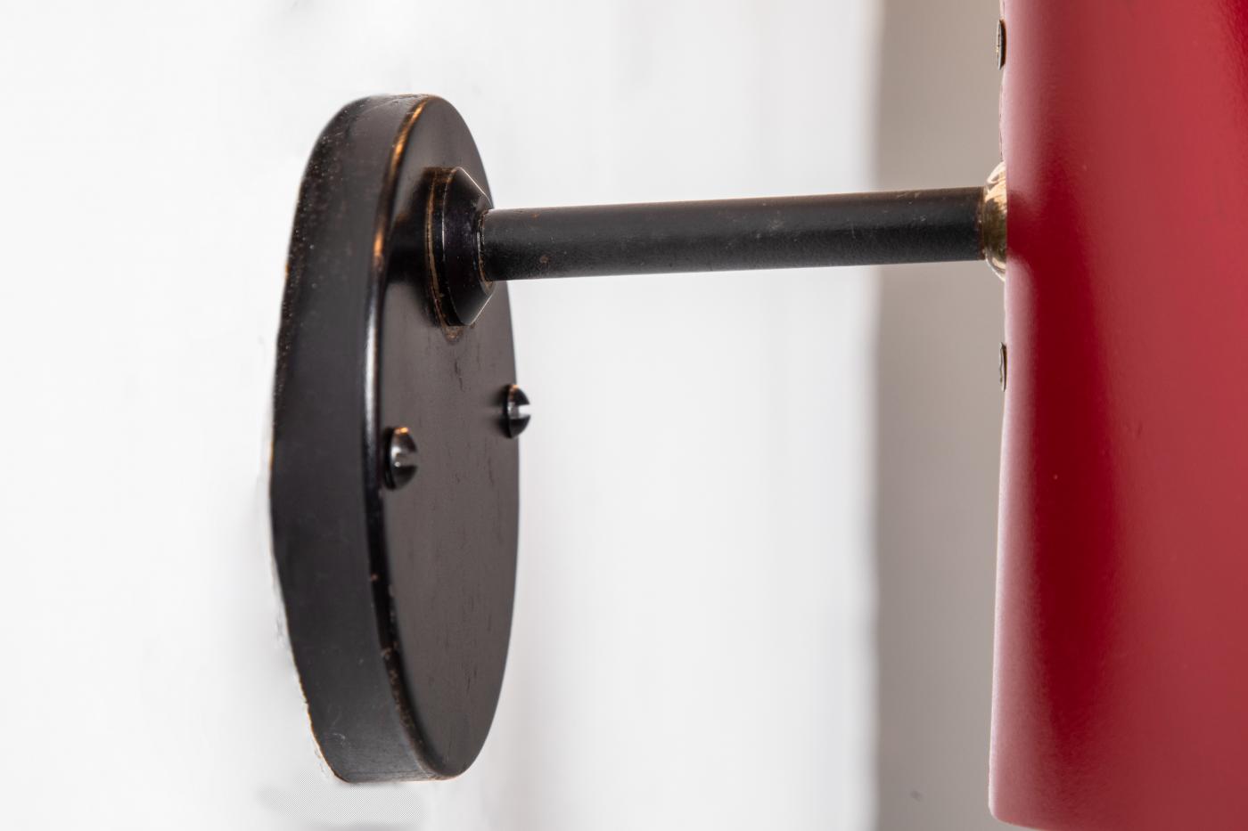 Jacques Biny - Pair of 1950s Jacques Biny Red & Black Wall Lights