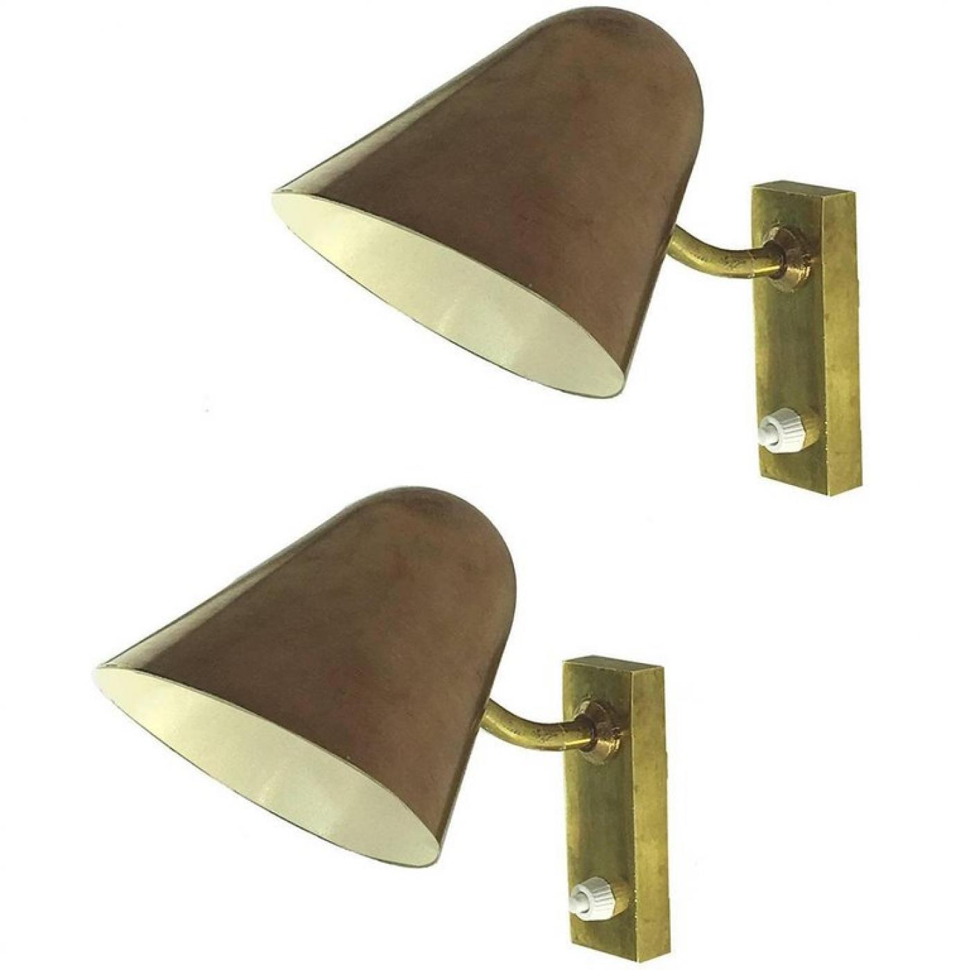 Jacques Biny - Pair of 1960s Jacques Biny Brass and Copper Wall Lights
