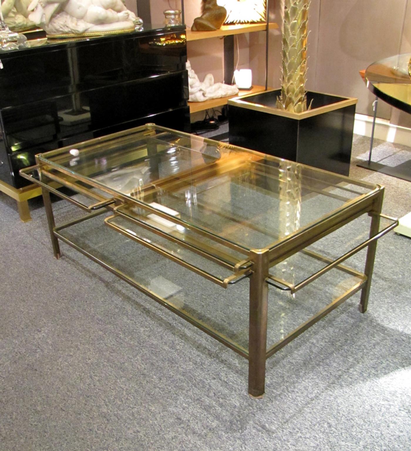 Jacques Quinet - Coffee table with pulls in bronze and glass, Jacques ...