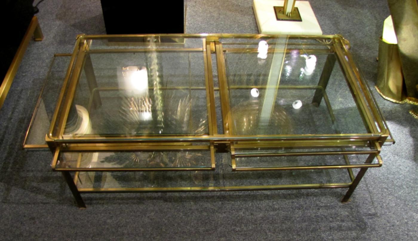 Jacques Quinet - Coffee table with pulls in bronze and glass, Jacques ...