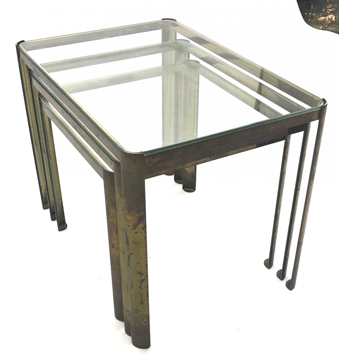Jacques Quinet - Jacques Quinet Bronze and Glass 3 nesting table set