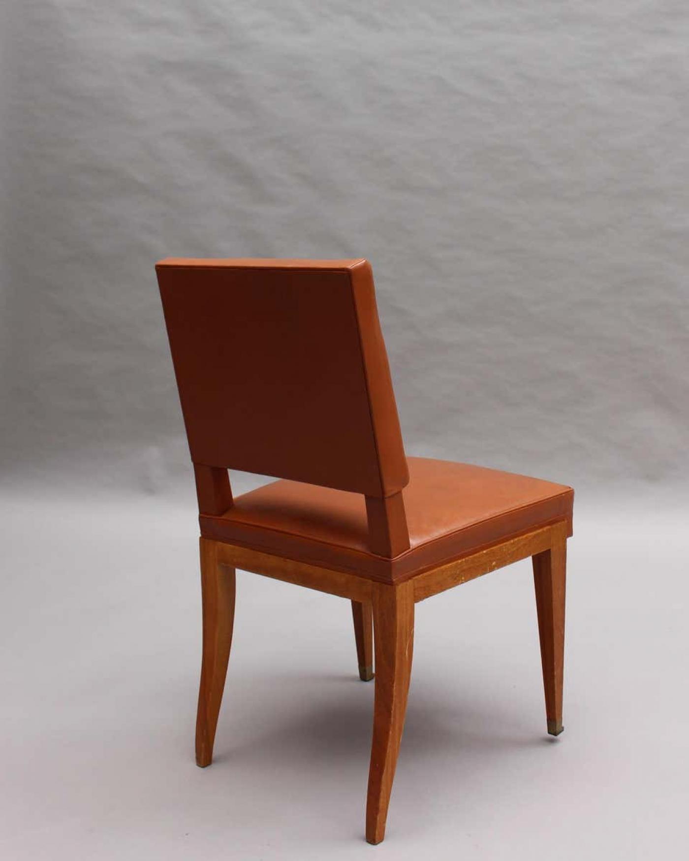 Jacques Quinet - Rare Set of 10 Leather and Mahogany Chairs by Jacques ...