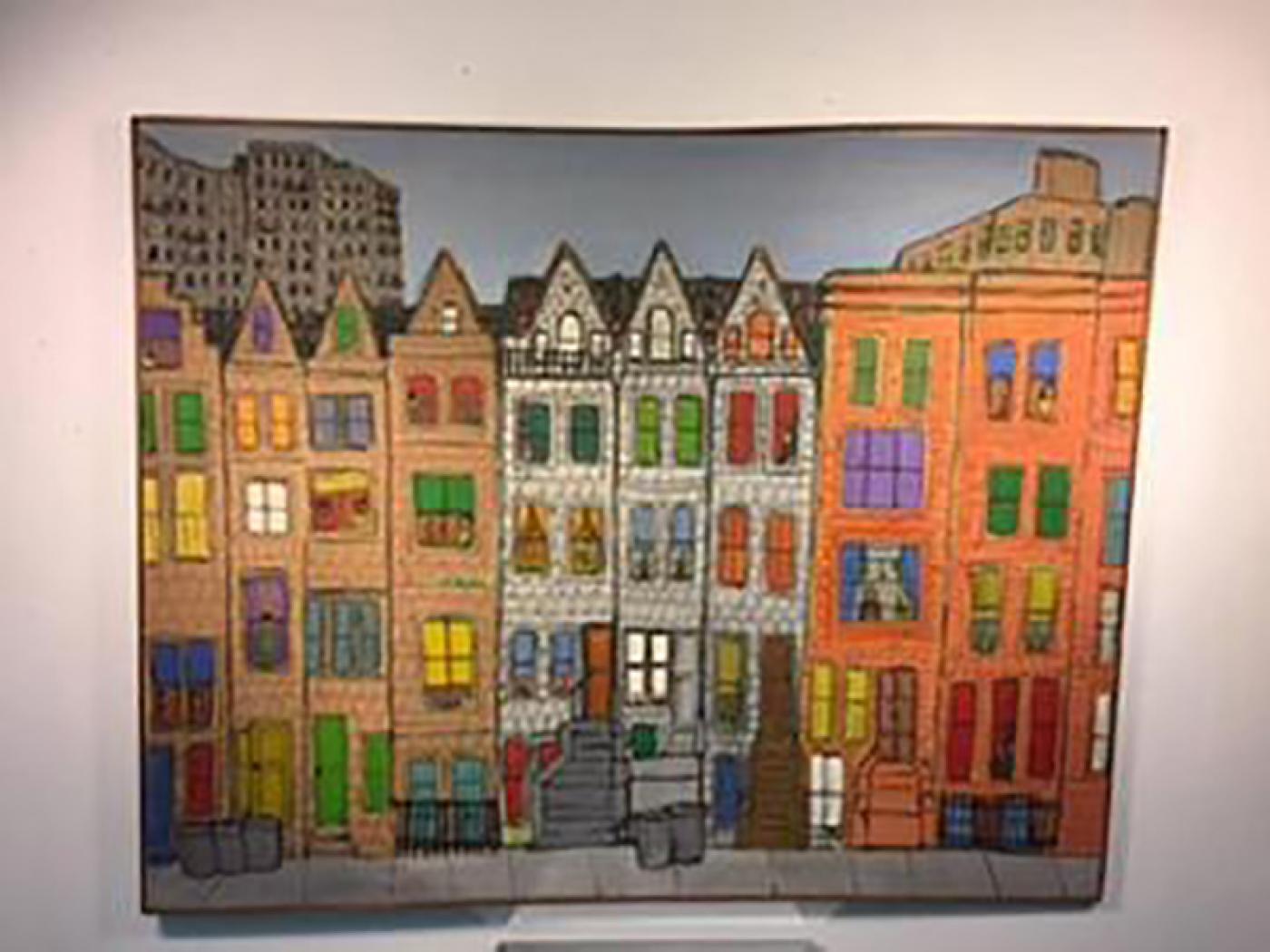 James Rizzi - Modern Cityscape Painting of Homes and Buildings in the ...