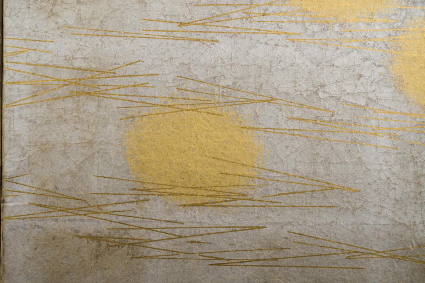 Japanese Four Panel Screen: Abstract Lines and Orbs