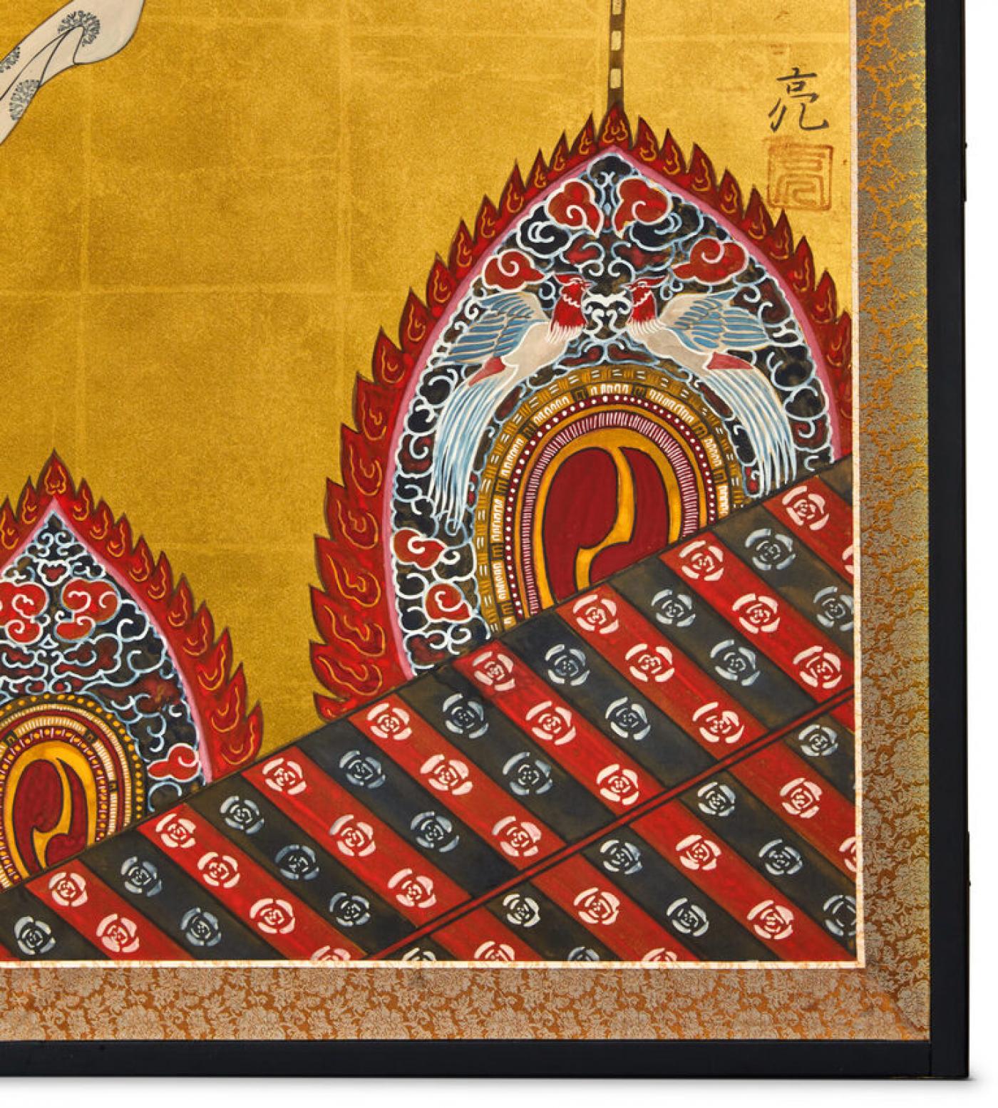 Japanese Four Panel Screen: Dancing Figures