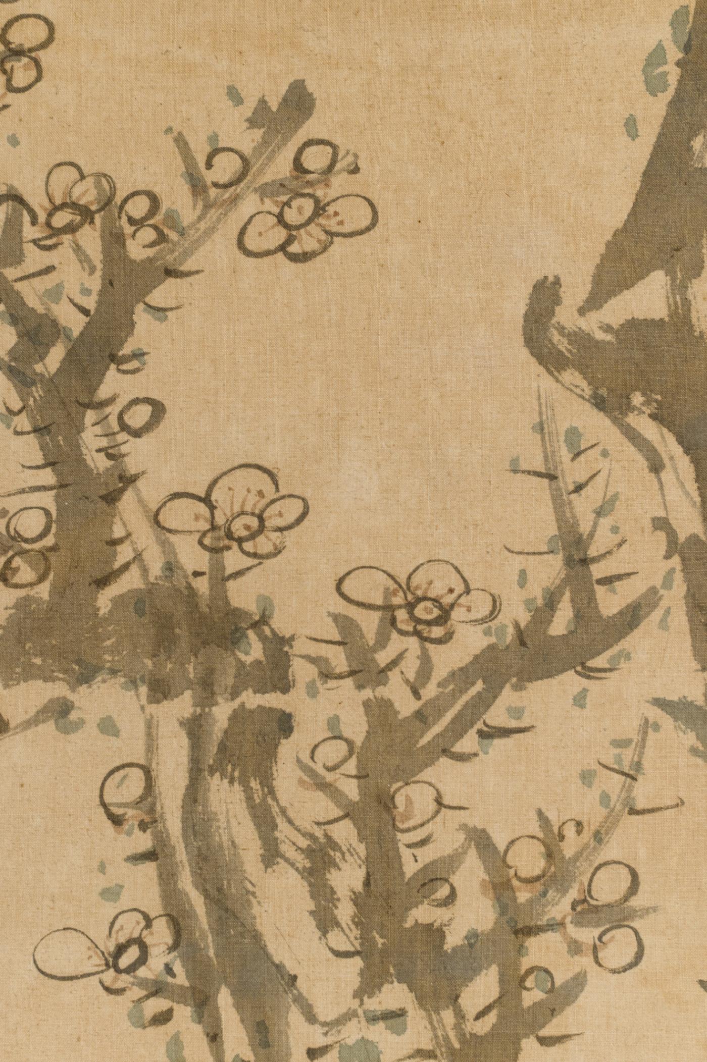 Japanese Four Panel Screen: Four Fusuma (Sliding Doors) with Venerable Plum