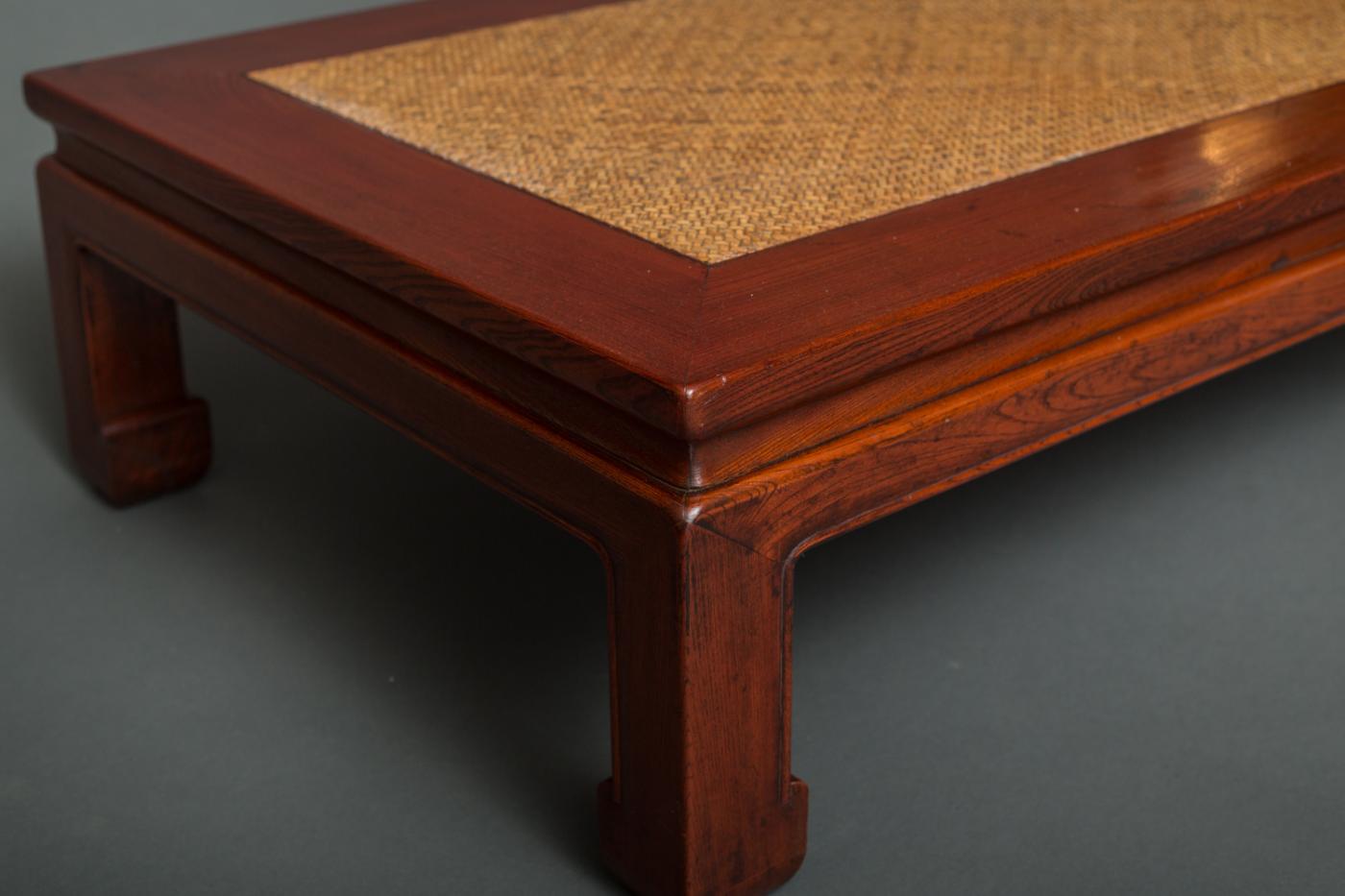 Japanese Keyaki Wood Table with Woven Bamboo Top