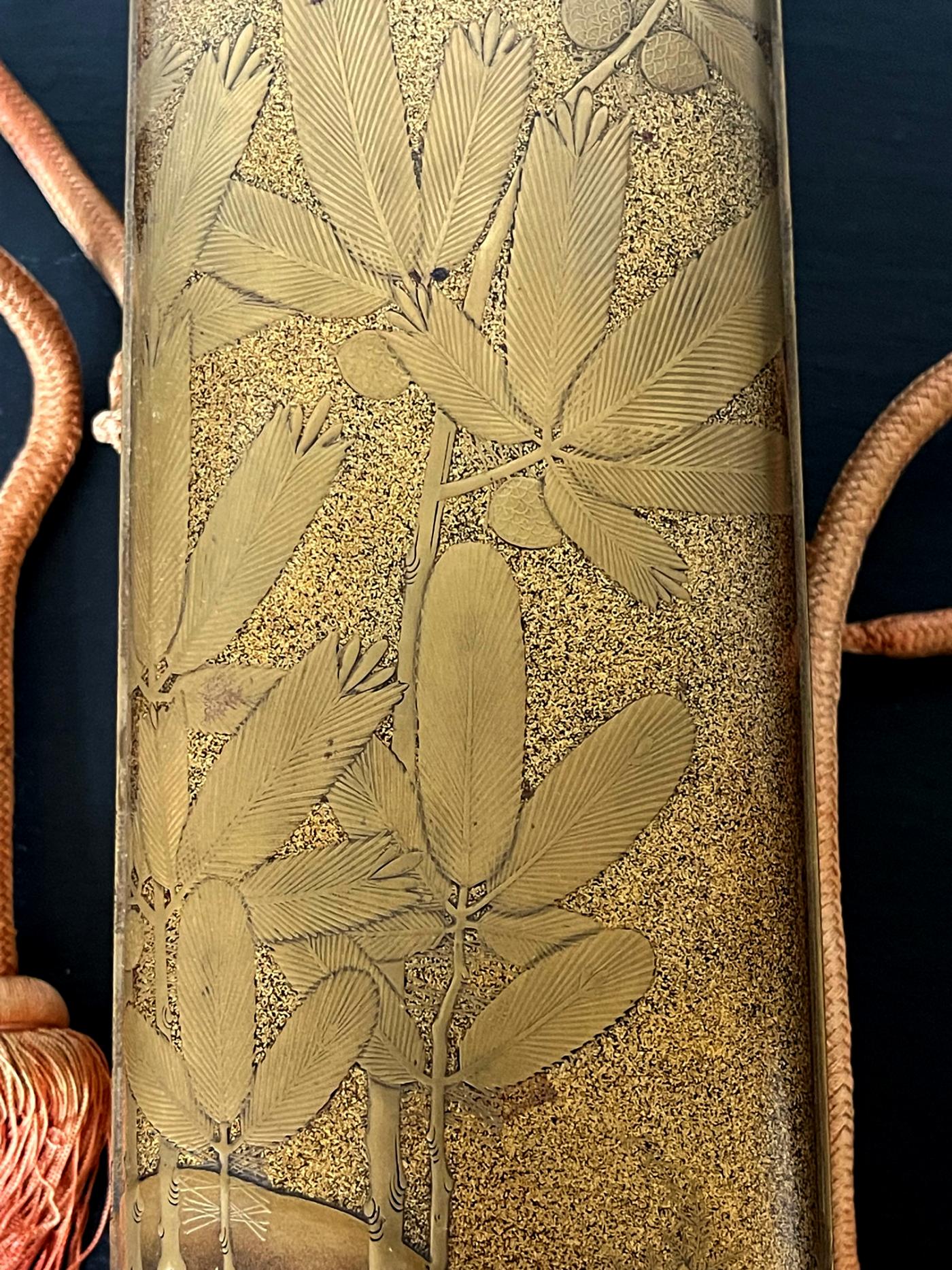 Japanese Lacquered Gold Maki-e Naga Fubako Meiji Period