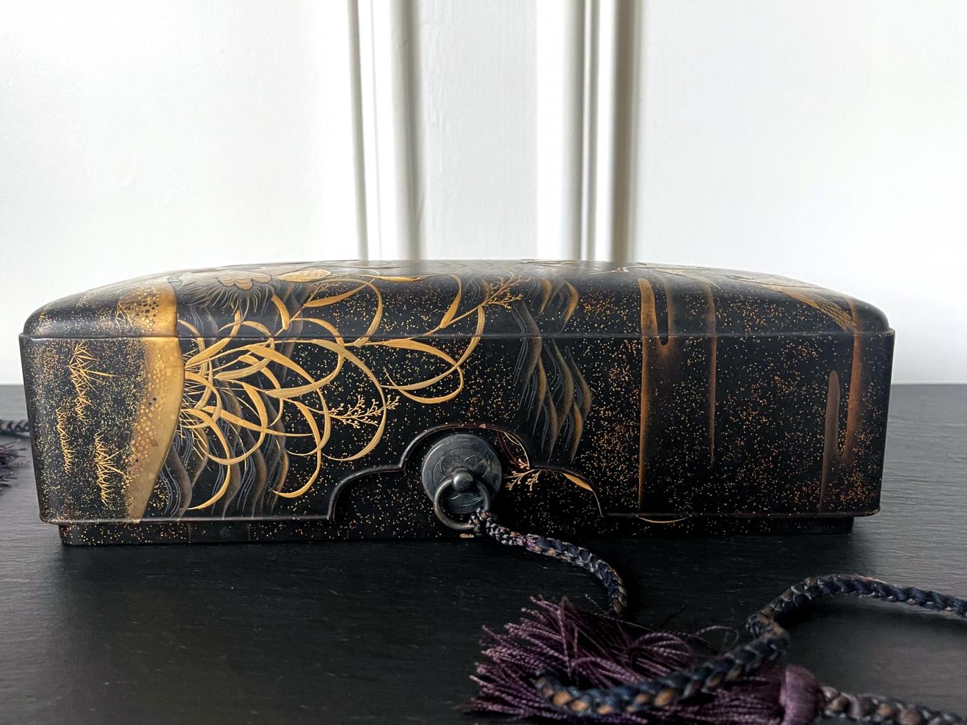 Japanese Lacquered Maki-e Fubako with Cranes Edo Period