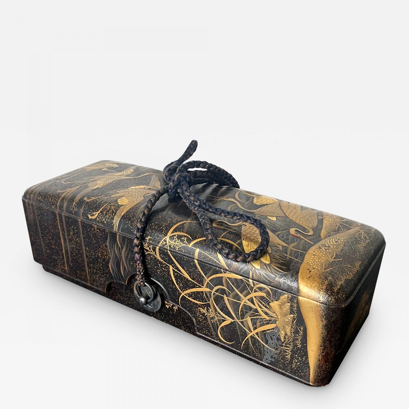 Japanese Lacquered Maki-e Fubako with Cranes Edo Period