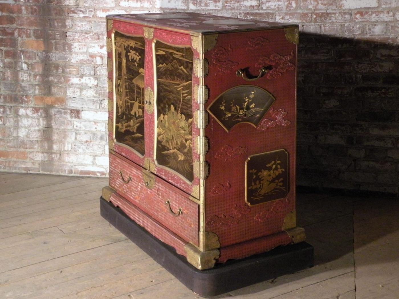 Japanese Red Lacquer Edo Period "Samurai" Cabinet, Made for the Inaba ...