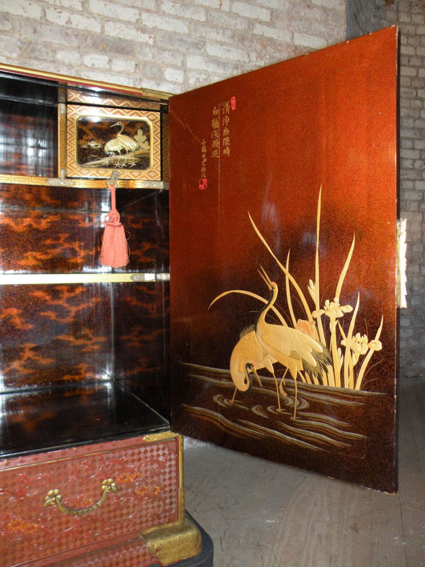 Japanese Red Lacquer Edo Period "Samurai" Cabinet, Made for the Inaba ...