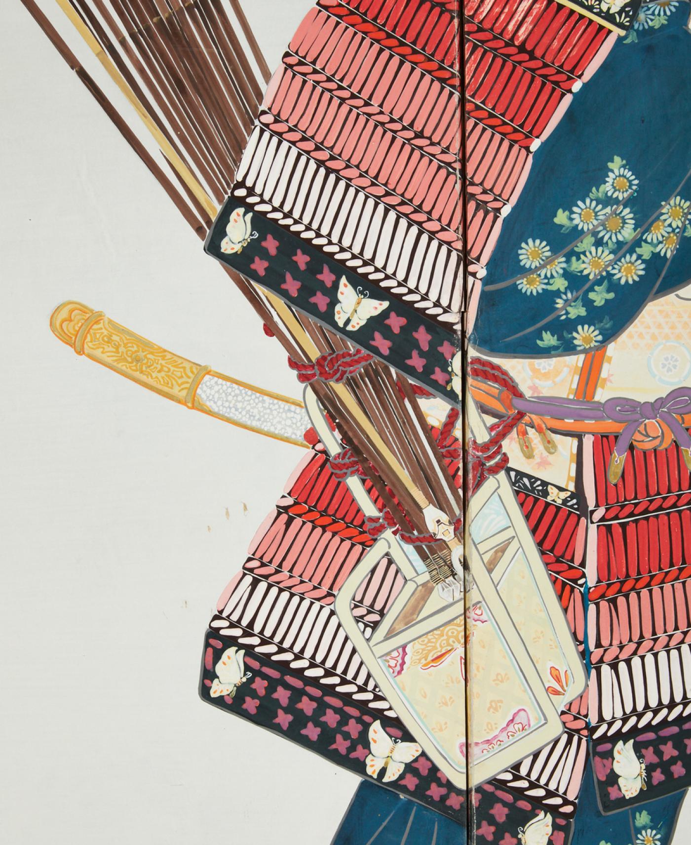 Japanese Two Panel Screen: Samurai Warrior