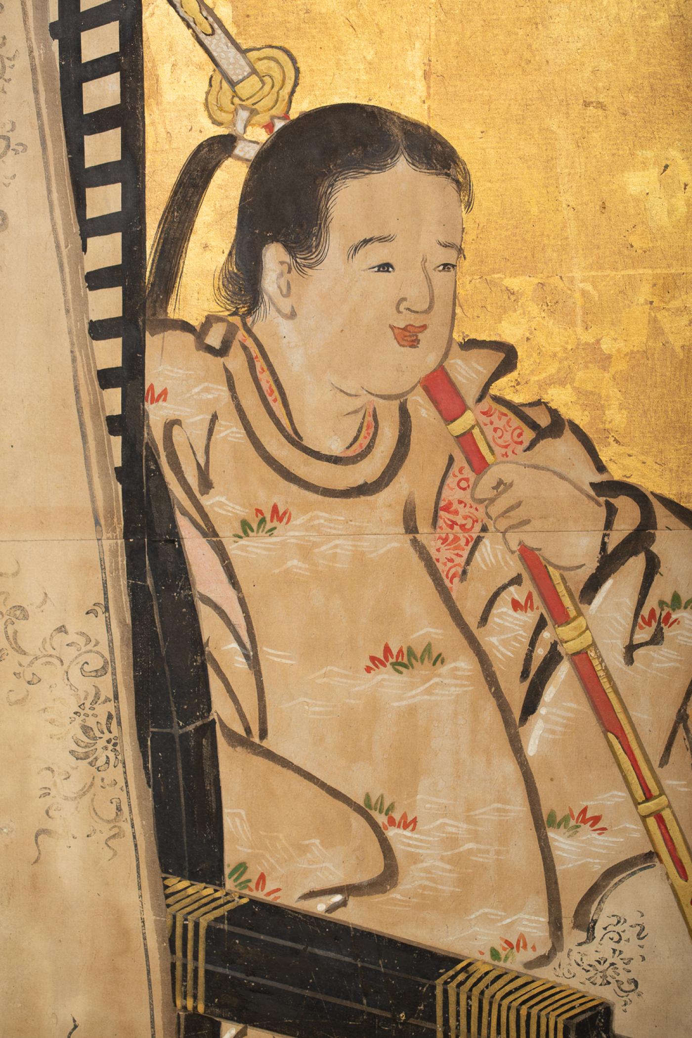 Japanese Two Panel Screen: Shogun's Journey to Edo