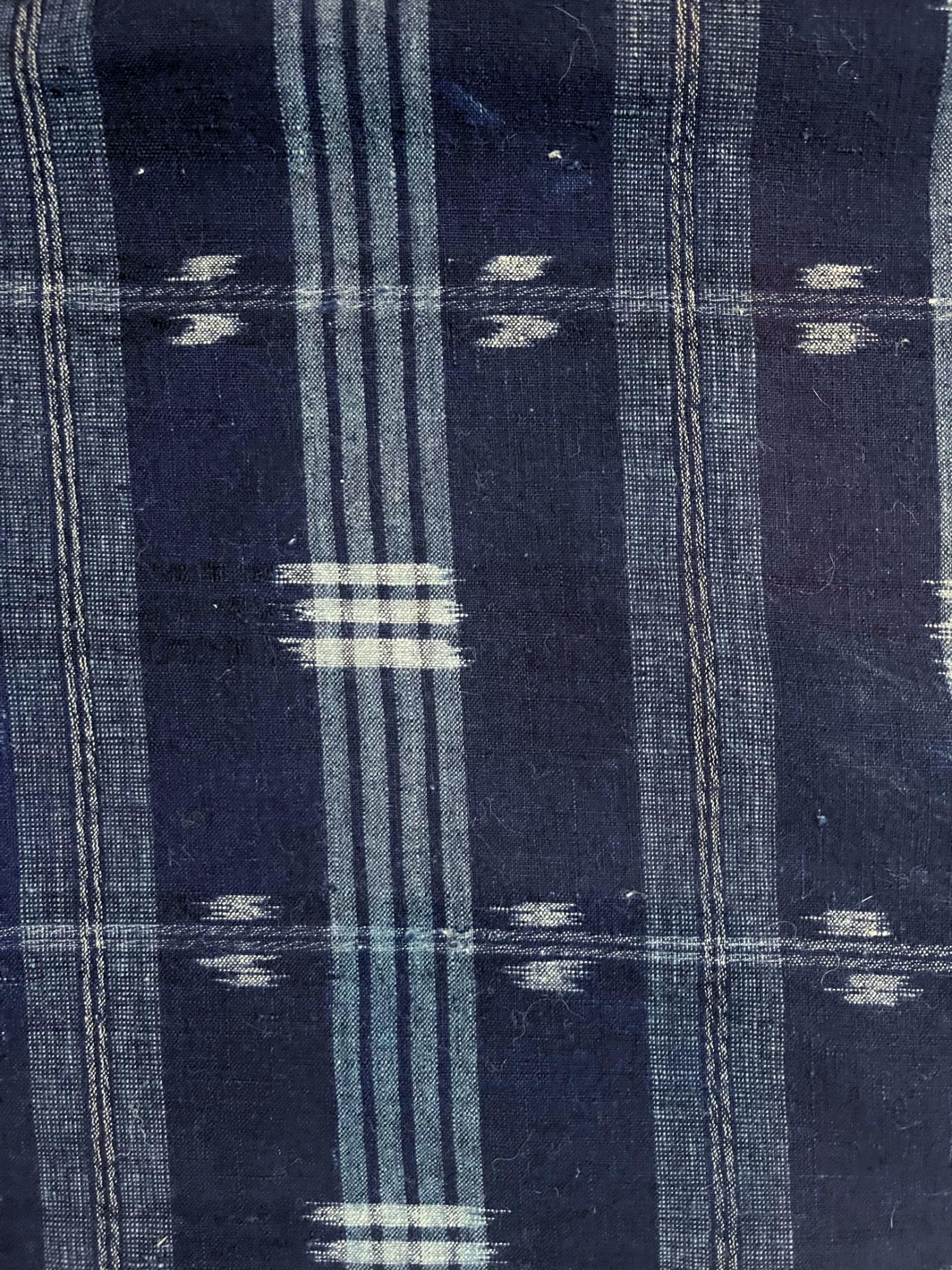 Japanese Vintage Indigo Woven Ikat Gasuri with Sashiko Textile Panel
