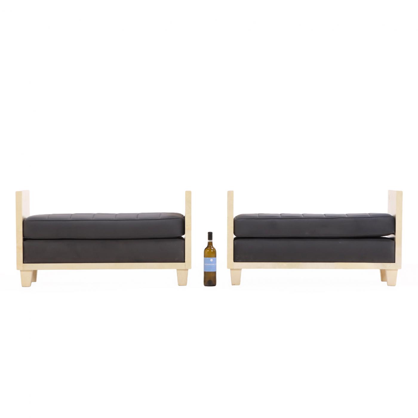 Jean-Michel Frank - A pair of large parchment covered upholstered benches.