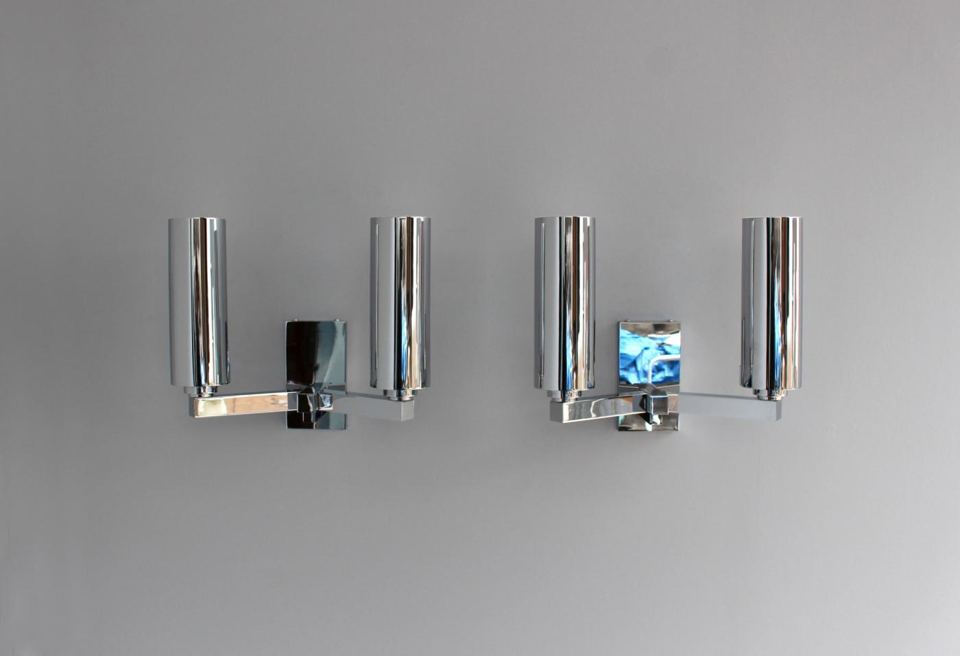 Jean Perzel - A Pair of Fine French Art Deco Chrome and Glass Sconces ...