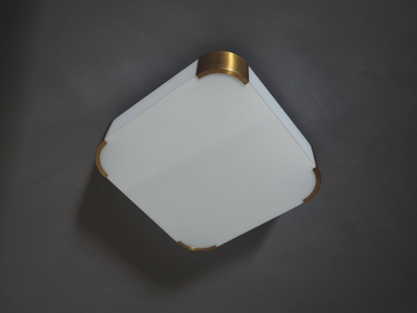 Jean Perzel - Fine French Art Deco Glass and Bronze Square Ceiling or ...