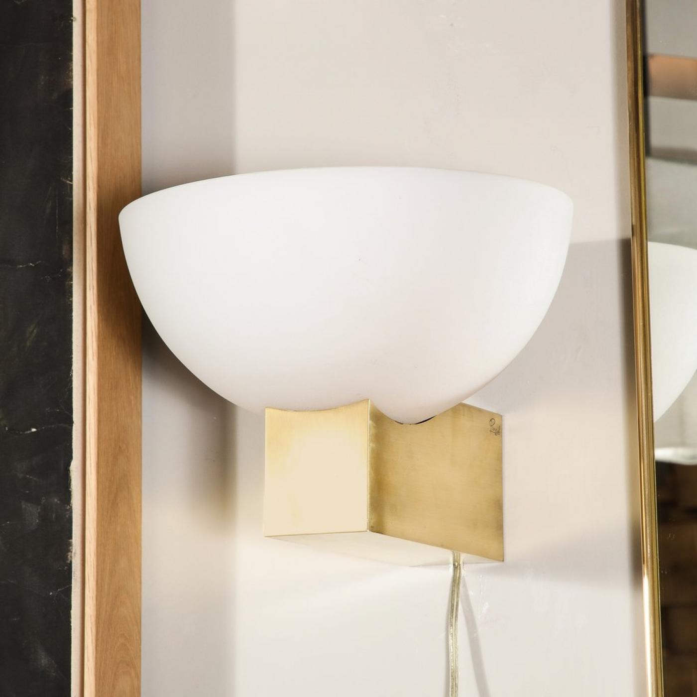 Jean Perzel - Set of 4 Art Deco Brass & Frosted Glass Reverse Dome ...