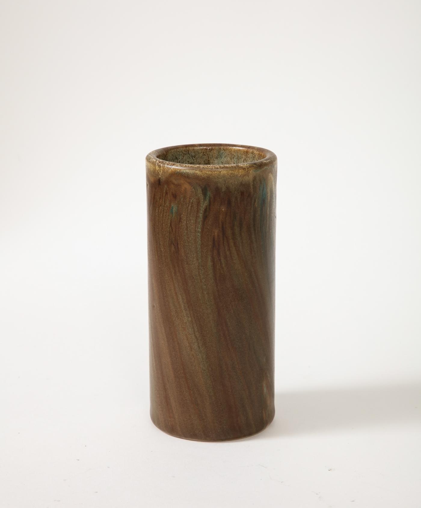 Jean Pointu - Unique Cylindrical Brown and Green Ceramic Vase by Jean ...