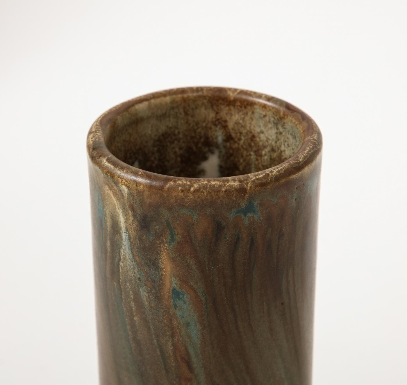 Jean Pointu - Unique Cylindrical Brown and Green Ceramic Vase by Jean ...