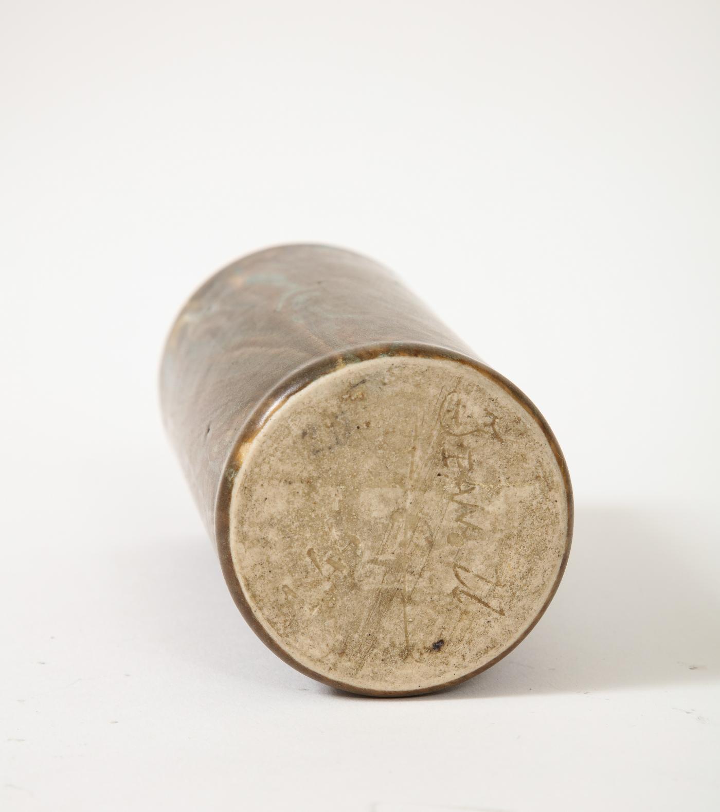 Jean Pointu - Unique Cylindrical Brown and Green Ceramic Vase by Jean ...