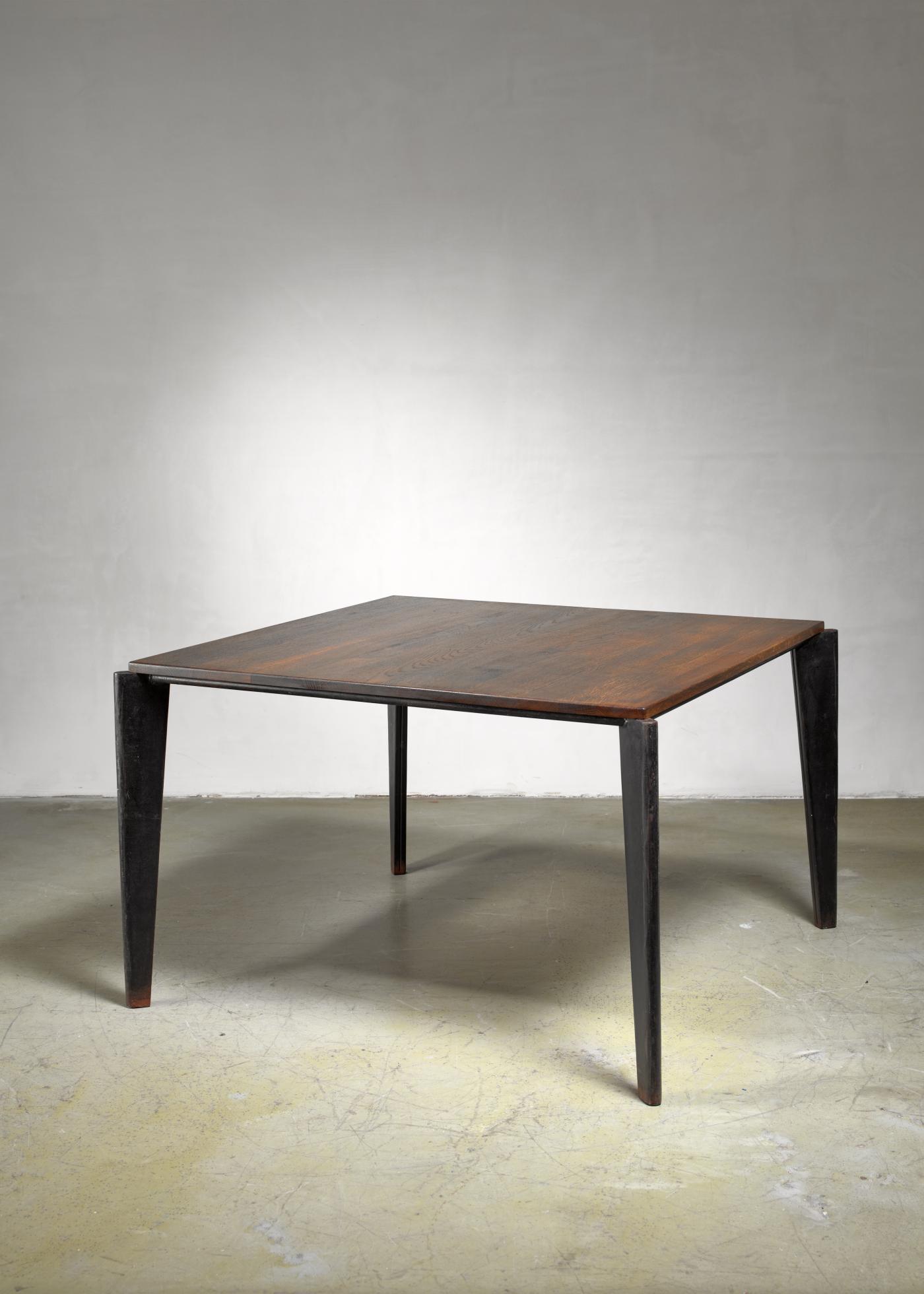 Jean Prouvé - Jean Prouve metal dining table with oak top