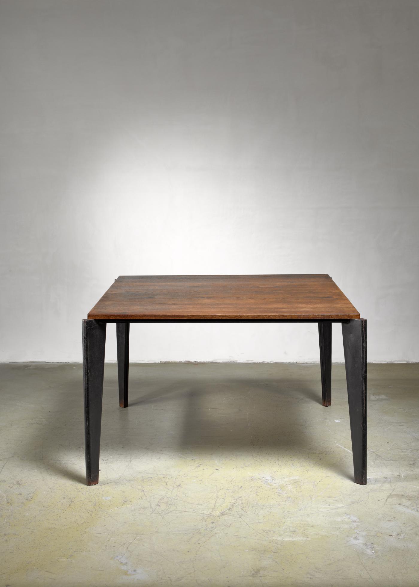 Jean Prouvé - Jean Prouve metal dining table with oak top