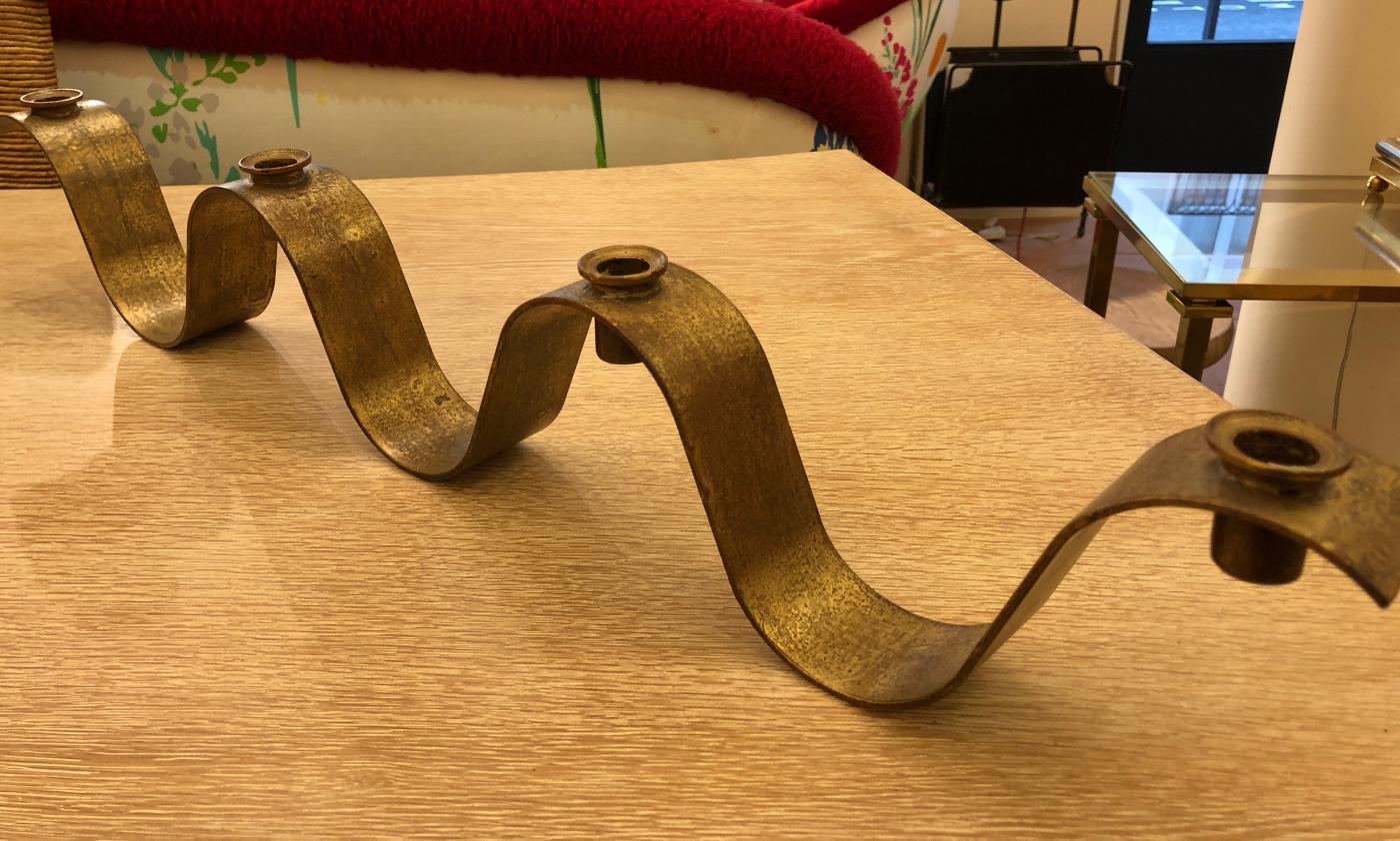 Jean Royère - Jean Royere gold leaf wrought iron candle stick model ...