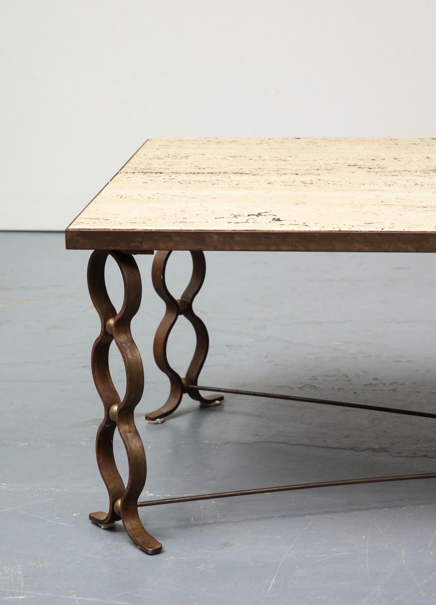 Jean Royère - Iron, Brass, and Comblanchien Limestone "Ruban" Coffee ...