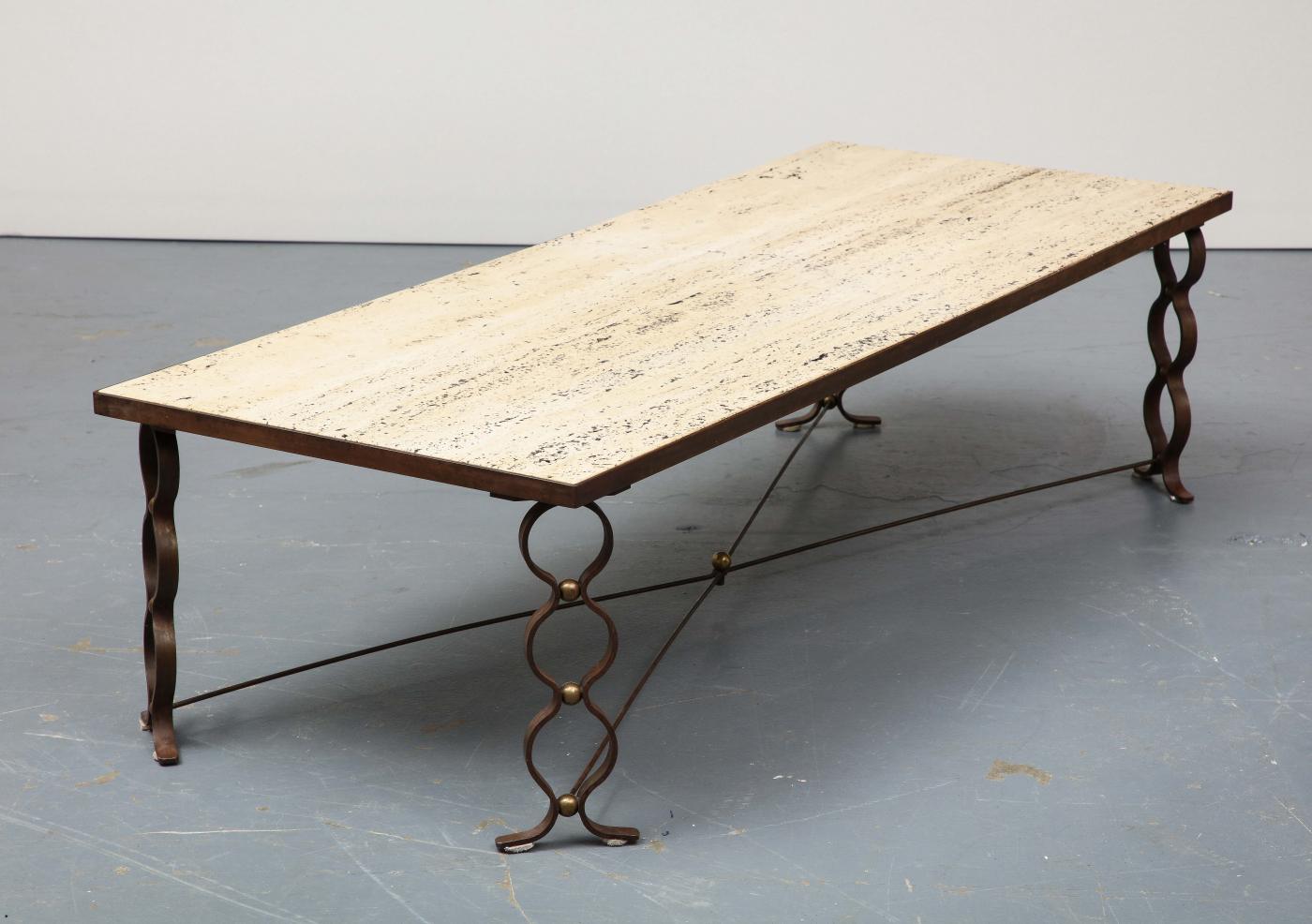 Jean Royère - Iron, Brass, and Comblanchien Limestone "Ruban" Coffee ...