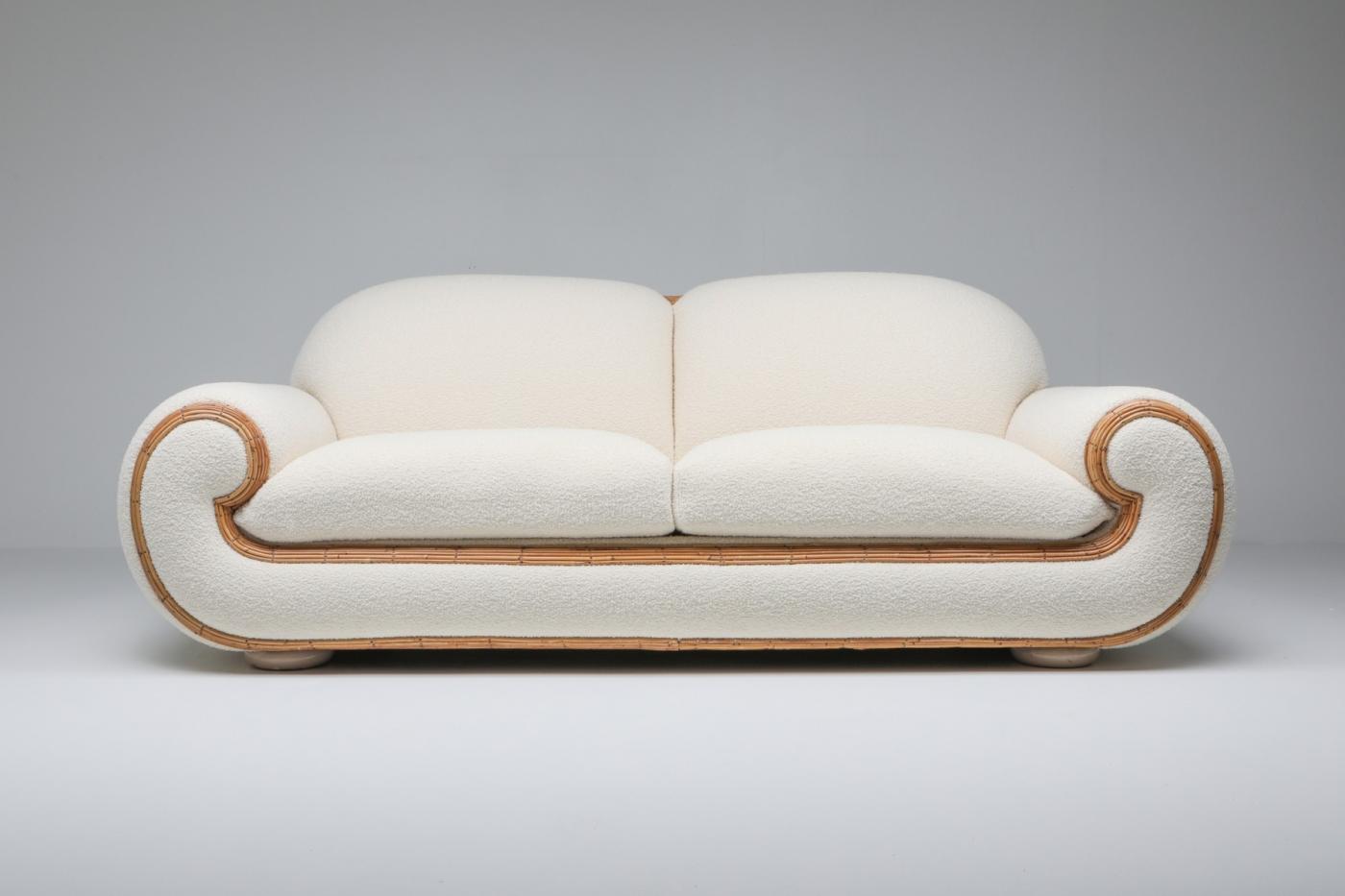 Jean Royère - Vivai Del Sud Sofa In Bouclé Wool & Rattan - 1970s