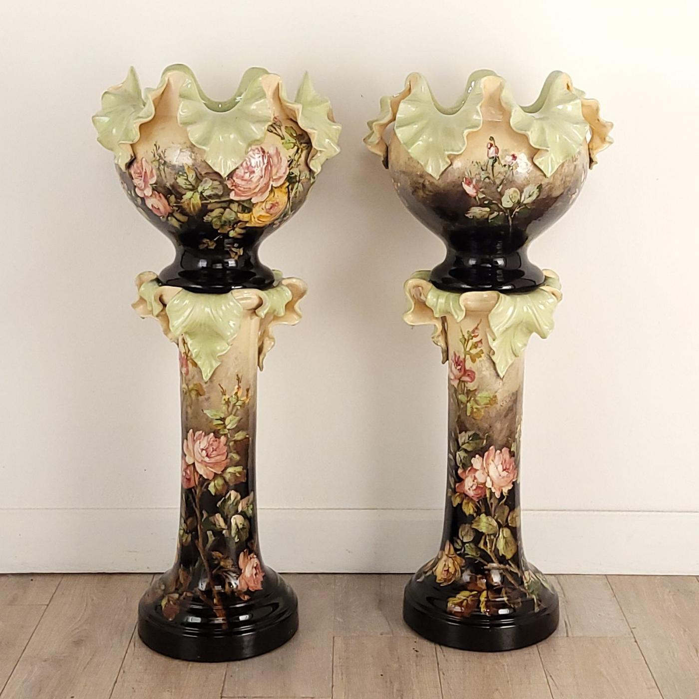 Jerome Massier - Jerome Massier Majolica planters on stands France c. 1900