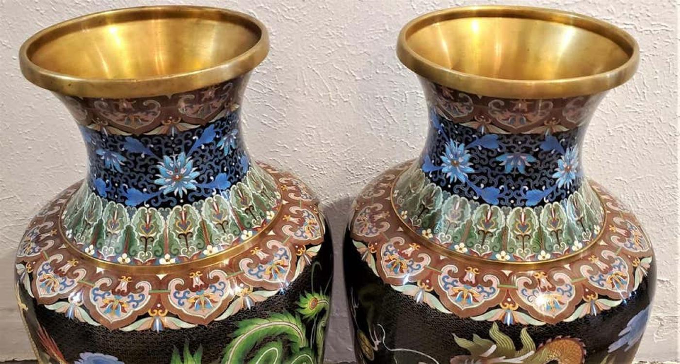 Jingfa Beijing Cloisonne Factory - Pair of Large Chinese Bronze ...