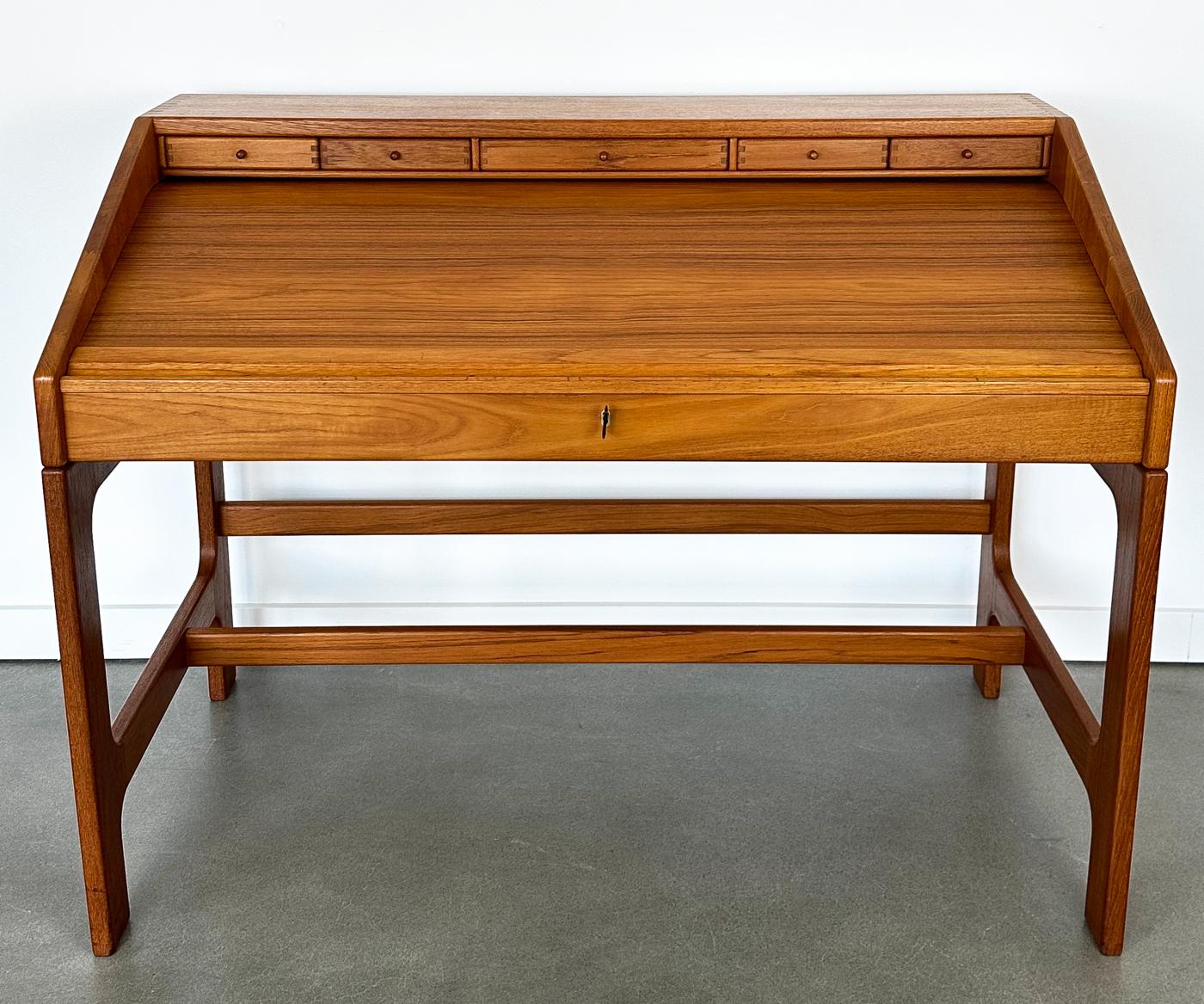 John Mortensen - Danish Solid Teak Roll Top Desk by John Mortensen