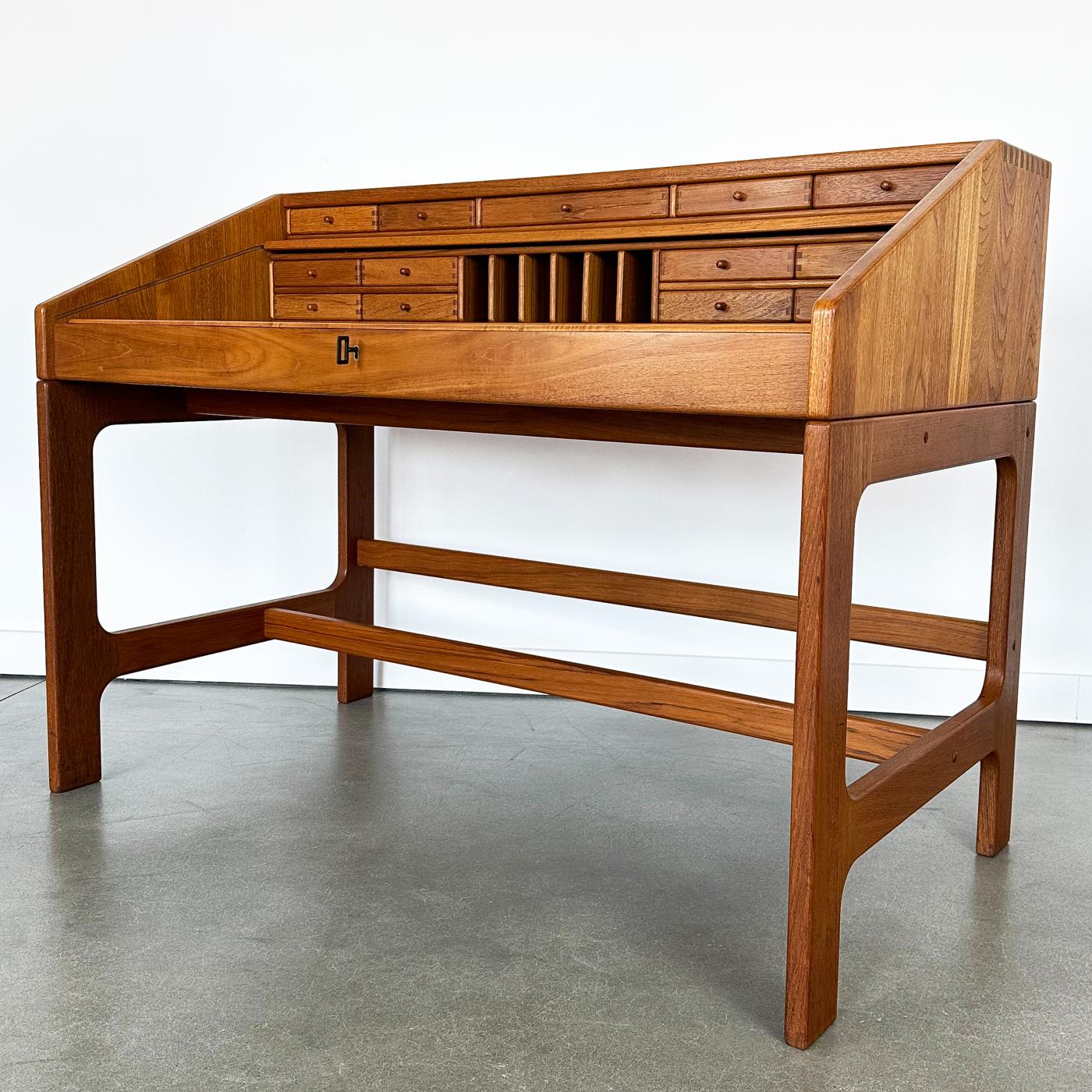 John Mortensen - Danish Solid Teak Roll Top Desk by John Mortensen