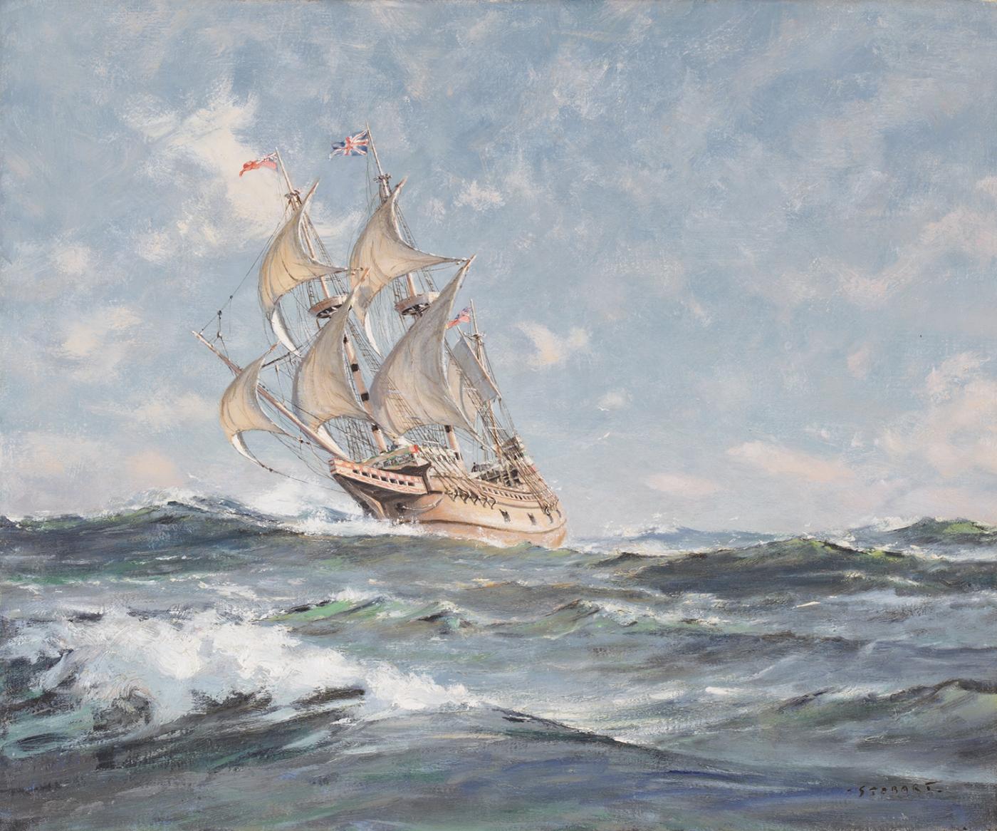 John Stobart - The Mayflower II at Sea Under Full Sail